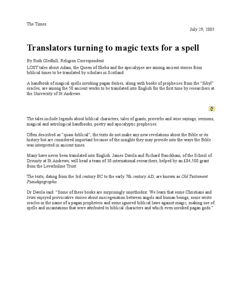 Translators Turning To Magic Texts For A Spell | PDF | Religion ...