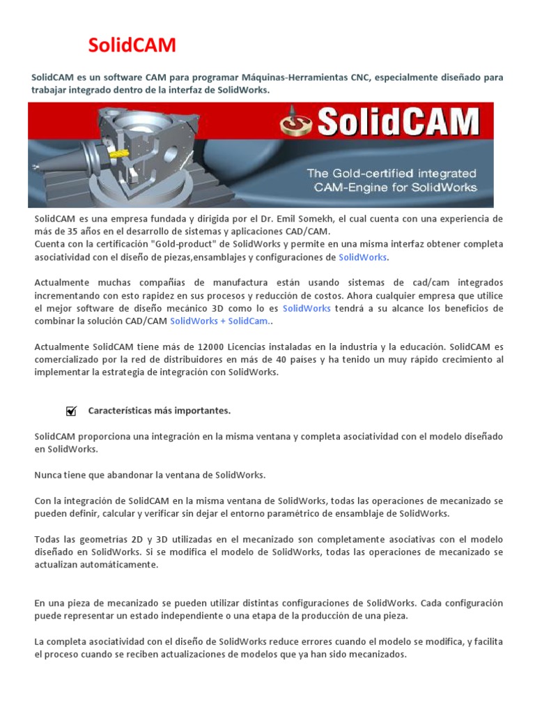 PDF SOLIDCAM Capacidades | PDF | Mecanizado | Control numerico