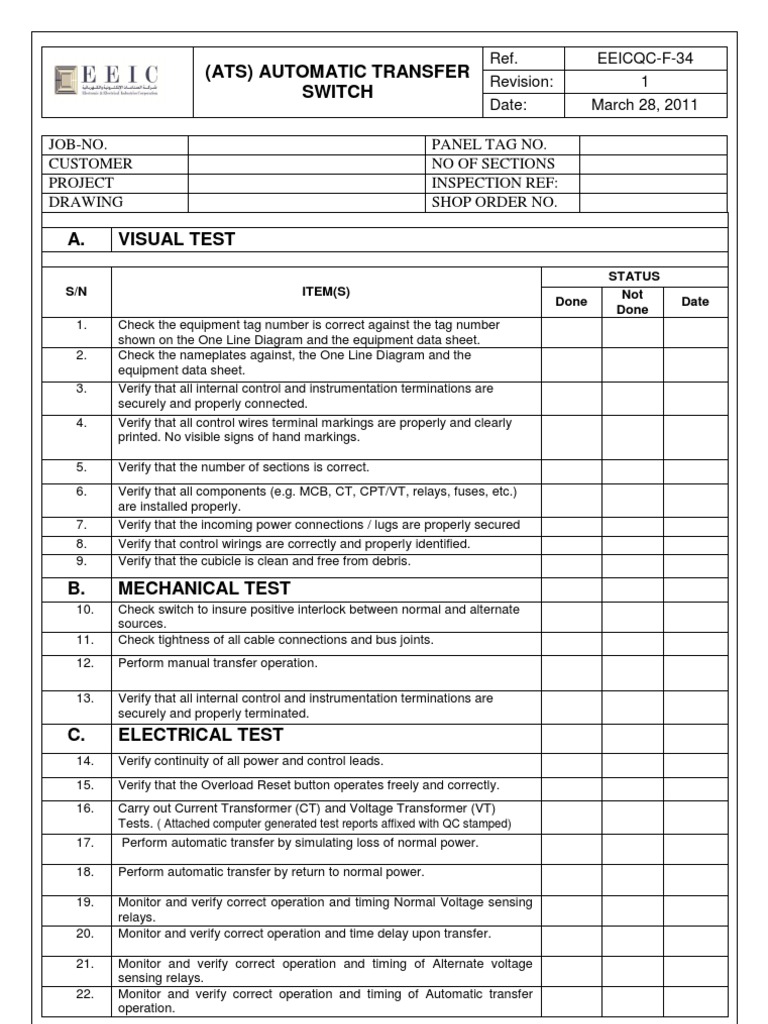 ATS Test Report 34 | Switch | Relay