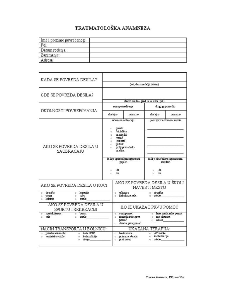 Traumatološka Anamneza | PDF