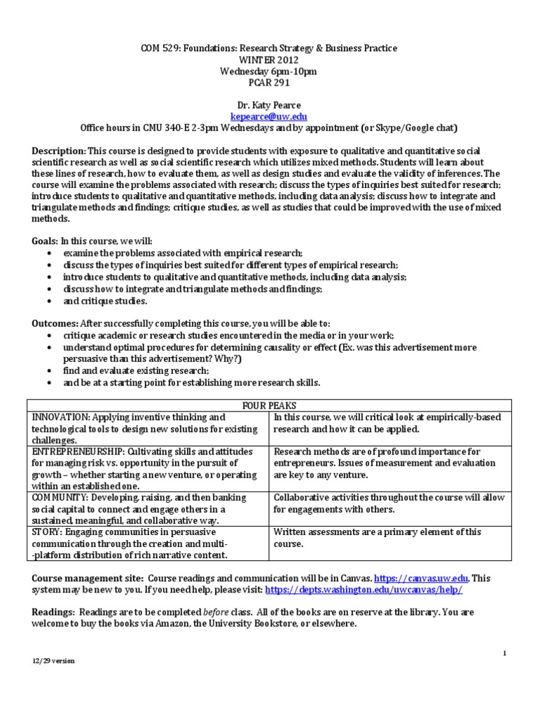 Research Methods Syllabus | PDF | Academic Dishonesty | Qualitative ...