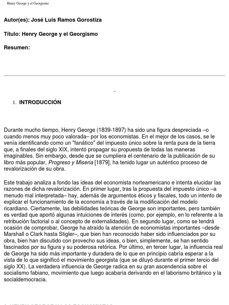 Henry George y El Georgismo | PDF | Capital (economía) | Pobreza