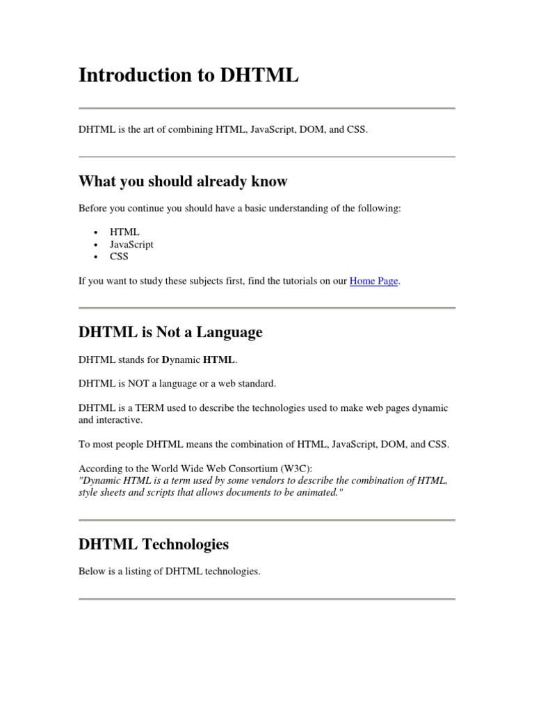 Introduction To Dhtml Pdf Dynamic Html Document Object Model 7084