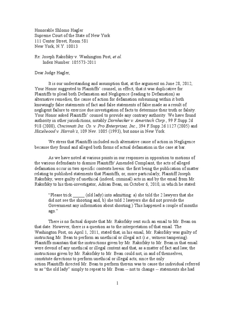 Letter Judge Hagler July 1 | PDF | Defamation | Negligence