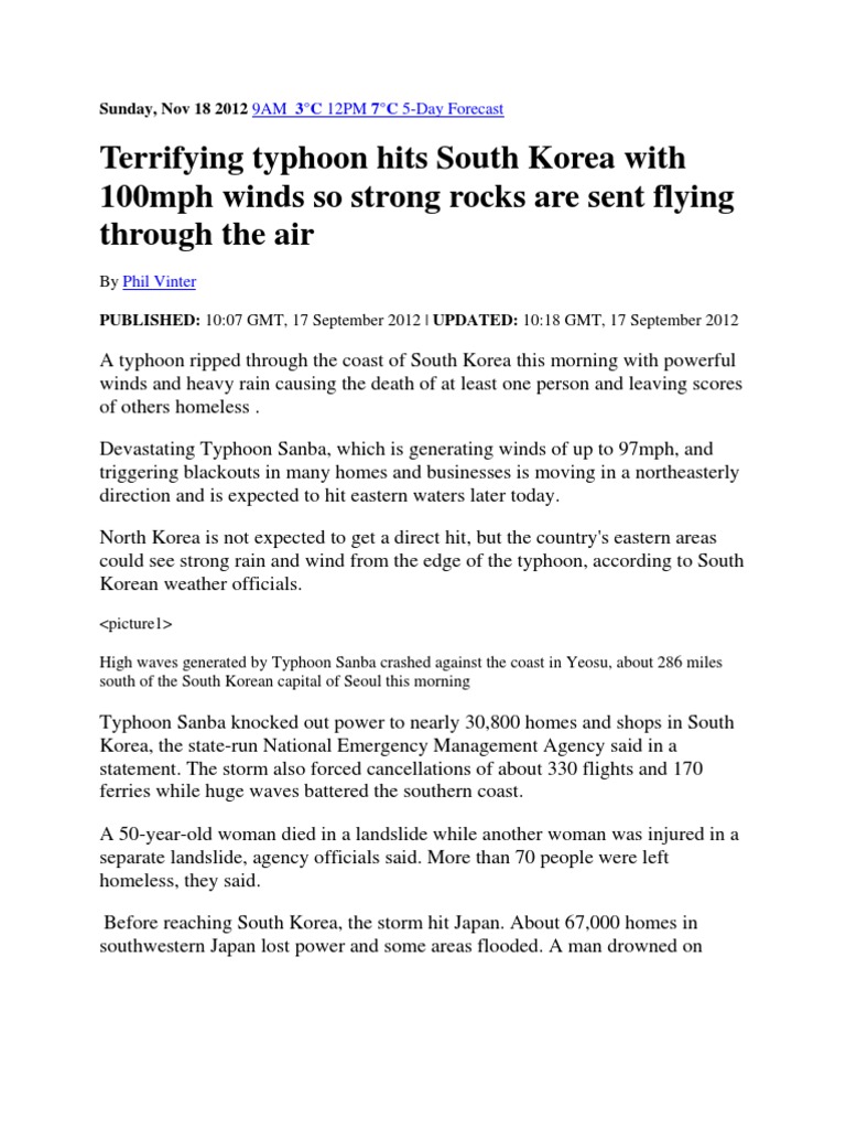 Terrifying Typhoon Hits South Korea With 100mph Winds So Strong Rocks ...