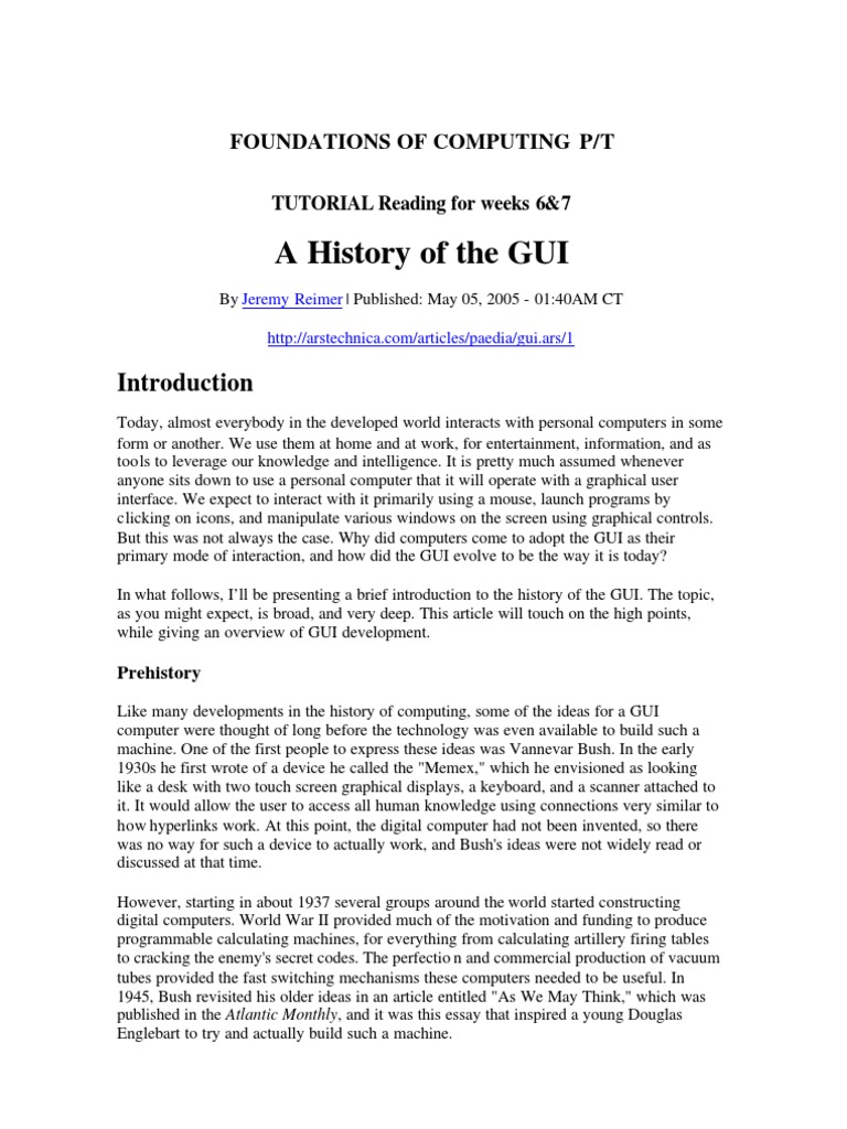 HIstory of GUI | PDF