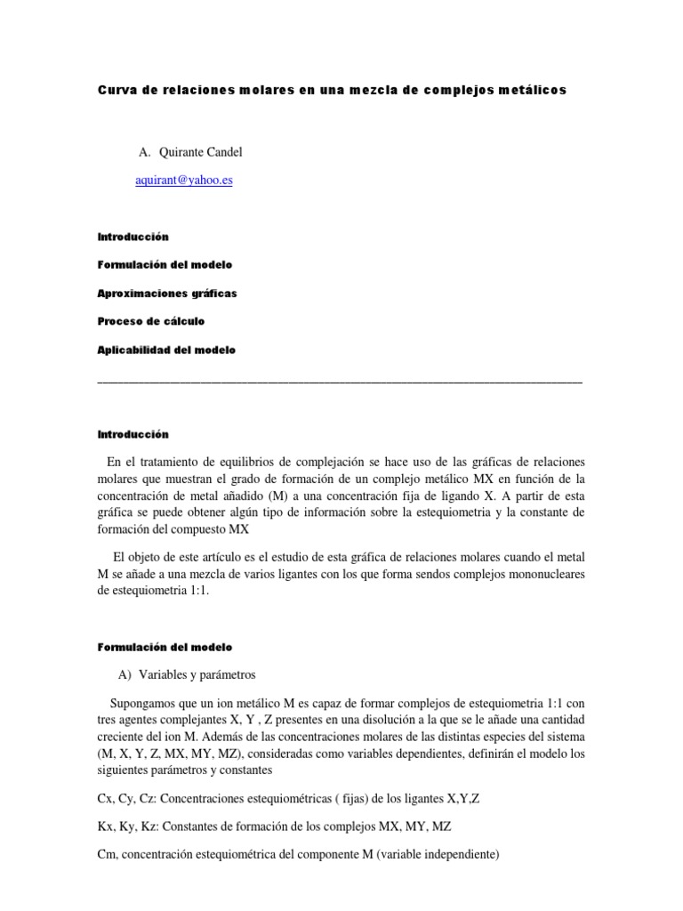 Curva de relaciones molares en complejos metálicos | PDF ...