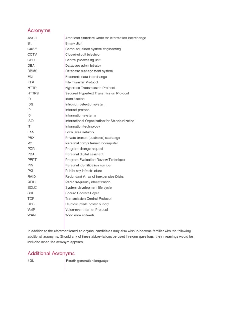 CISM Acronyms | PDF | Communications Protocols | Computer Network