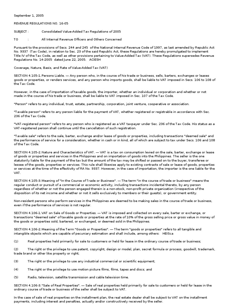 RR 16-05 | PDF | Value Added Tax | Lease