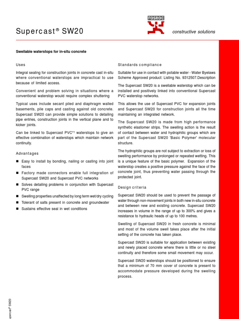 Supercast SW20 | PDF | Polyvinyl Chloride | Concrete