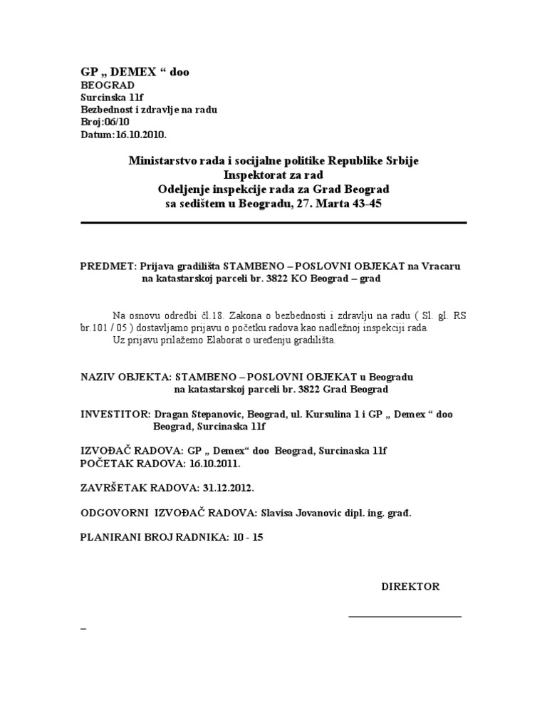 Prijava Gradilista | PDF