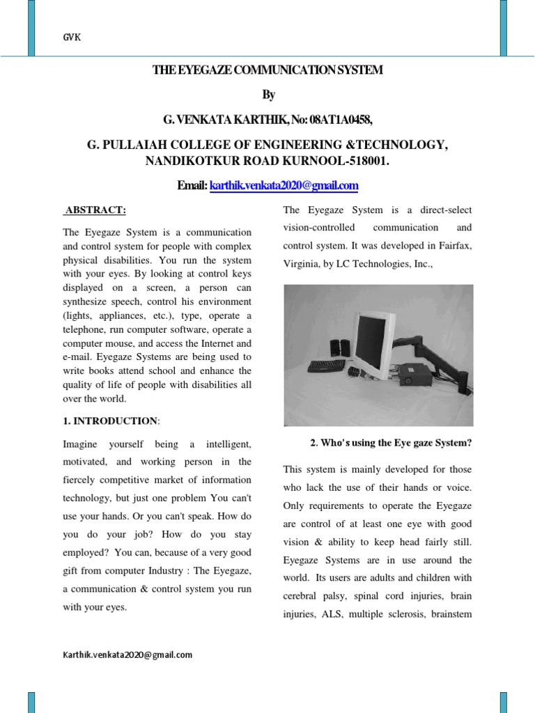 The Eye Gaze Communication System | PDF | Contact Lens | Computer Keyboard