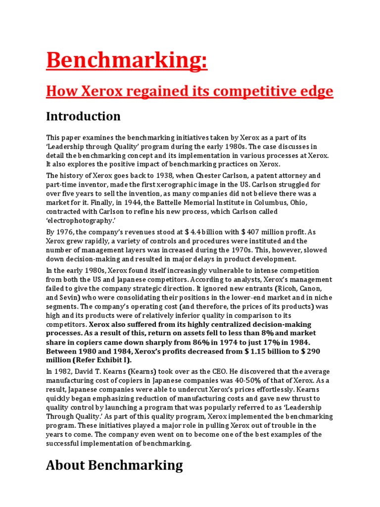 Benchmarking Xerox Case Study | PDF | Benchmarking | Goal