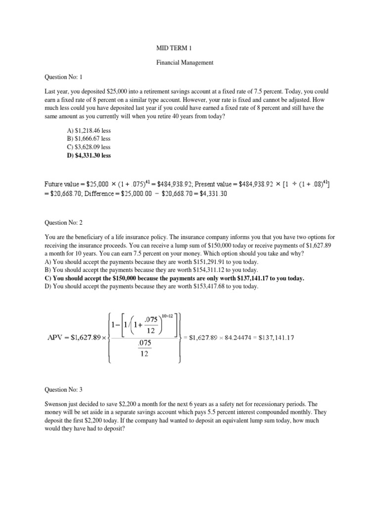 Mid Term1 N Solution | PDF | Present Value | Revenue