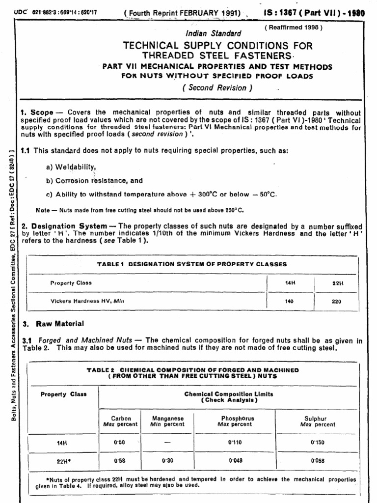 Is 1367 Part 7 PDF Nut Hardware Screw