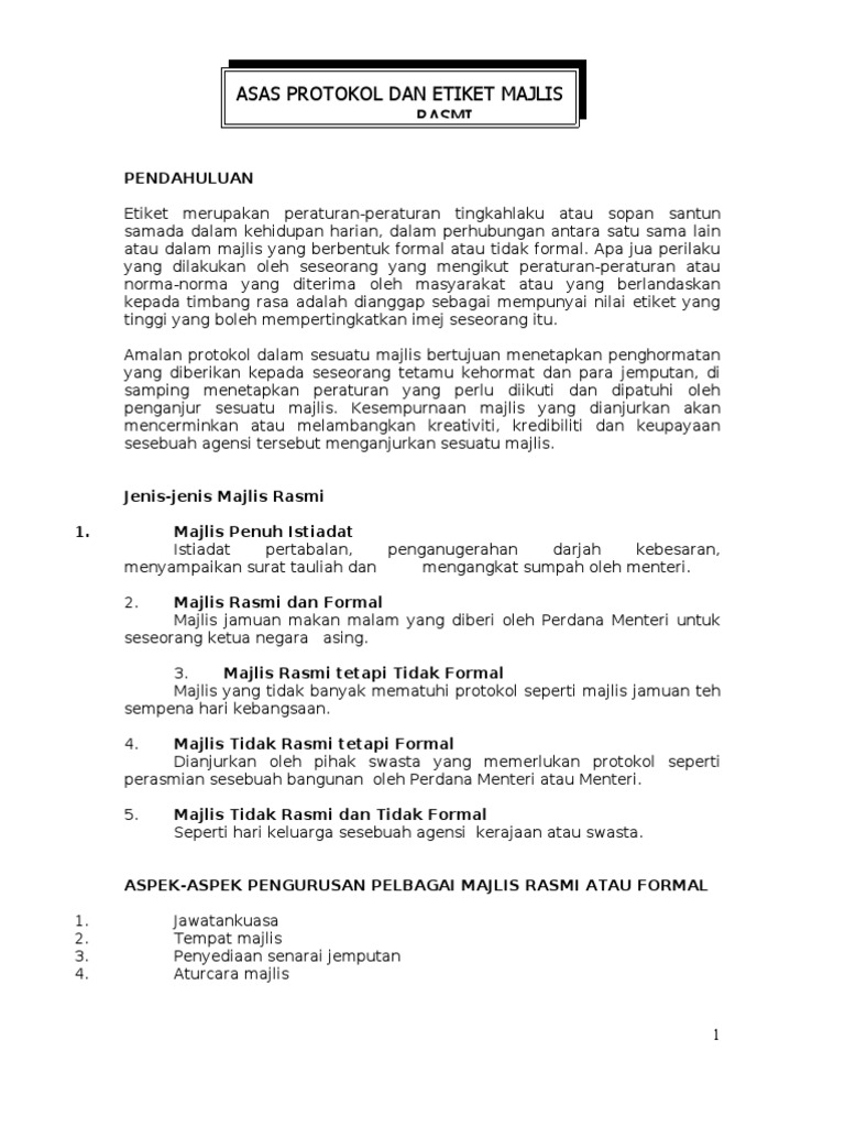 Nota-Protokol Dan Etiket Majlis Rasmi | PDF
