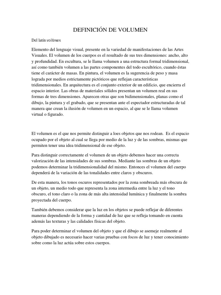 Definición y Características del Volumen en Arte | PDF