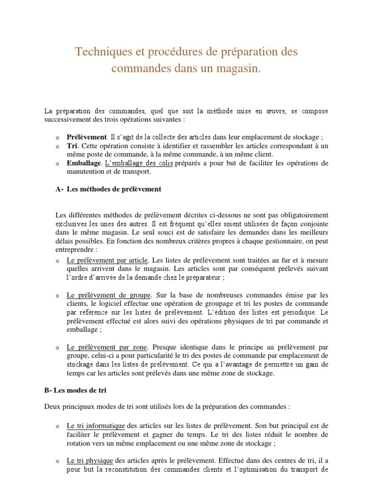 Méthodes de préparation des commandes | PDF | Affaires