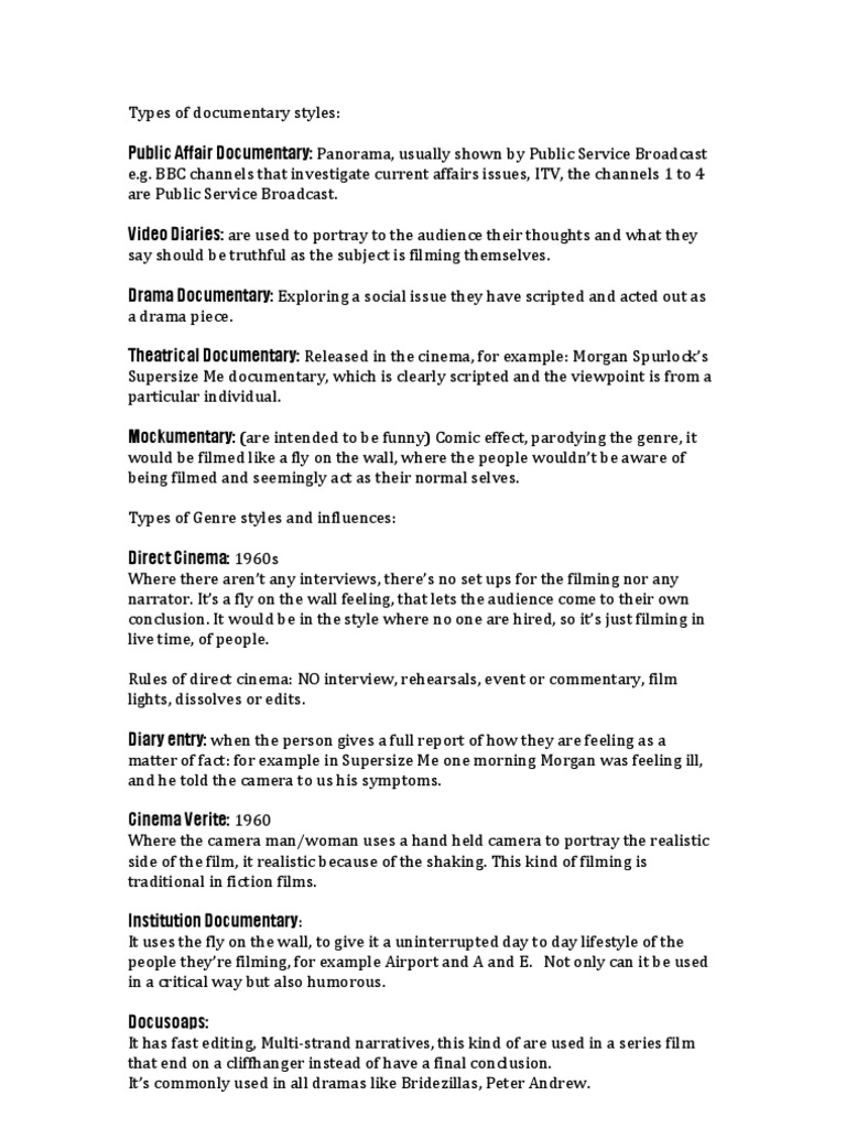 Types of Documentary Styles