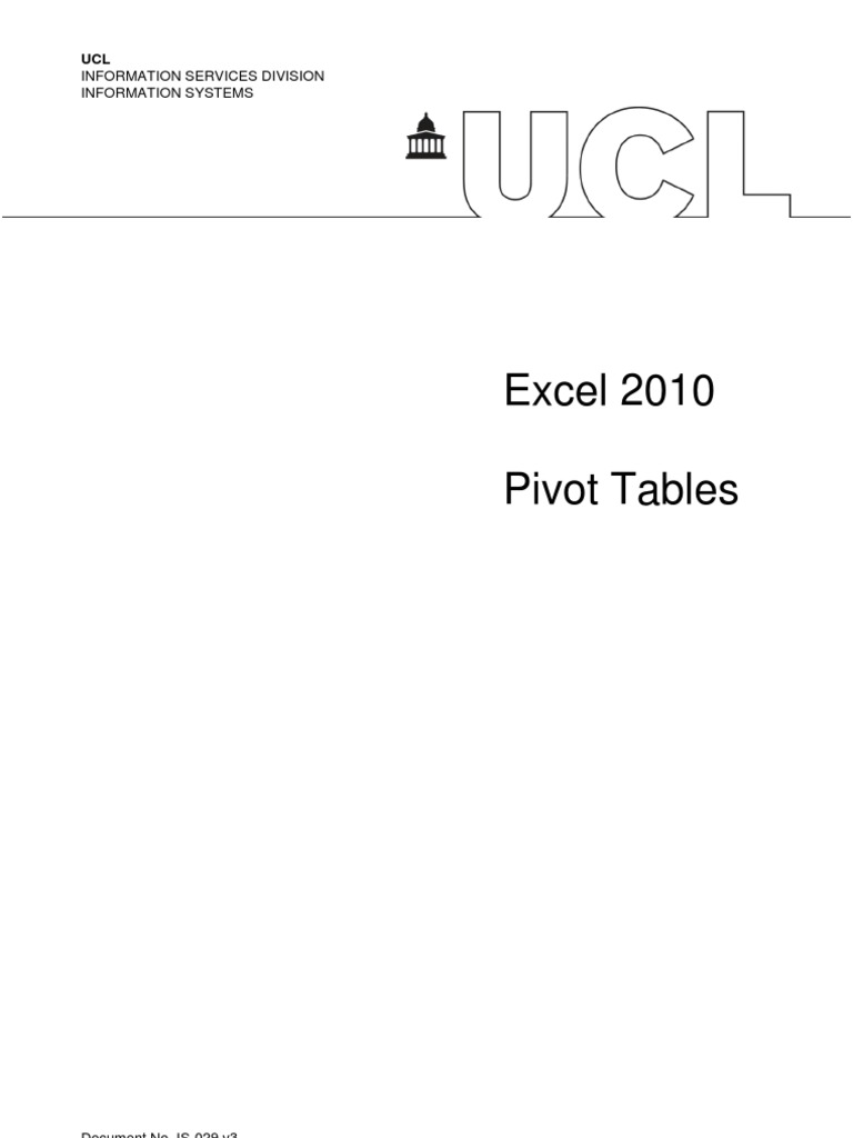 Excel Pivot Tables 2010 Manual | PDF | Microsoft Excel | Computing