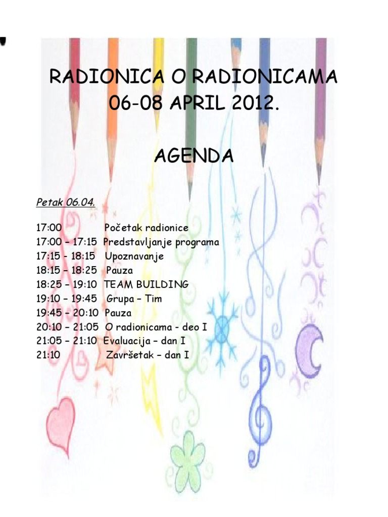 Agenda Radionice o Radionicama | PDF