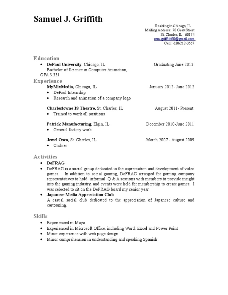 Sam Griffith Resume8 | PDF | Games & Activities