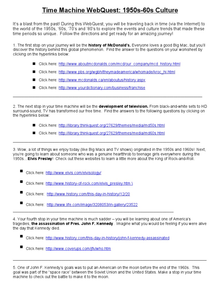 Time Machine Webquest | PDF