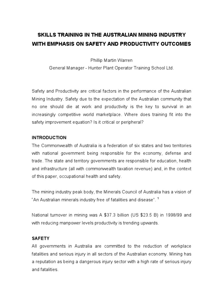 Skills Training in The Australian Mining Industry With Emphasis On ...