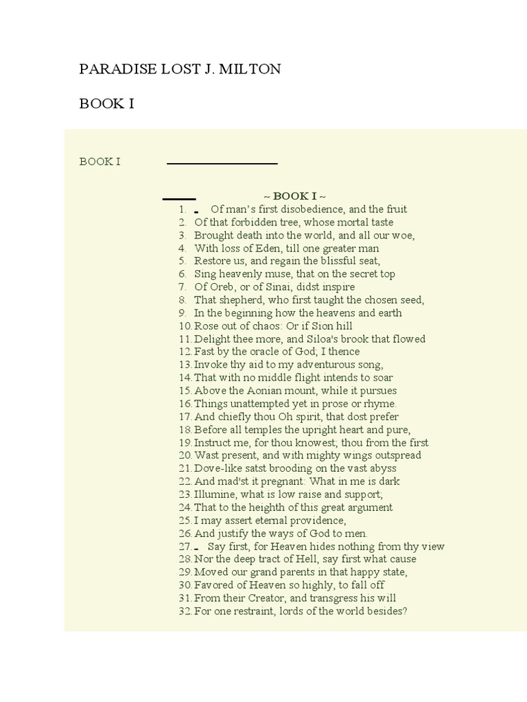 Paradise Lost Book I | PDF | Religion And Belief