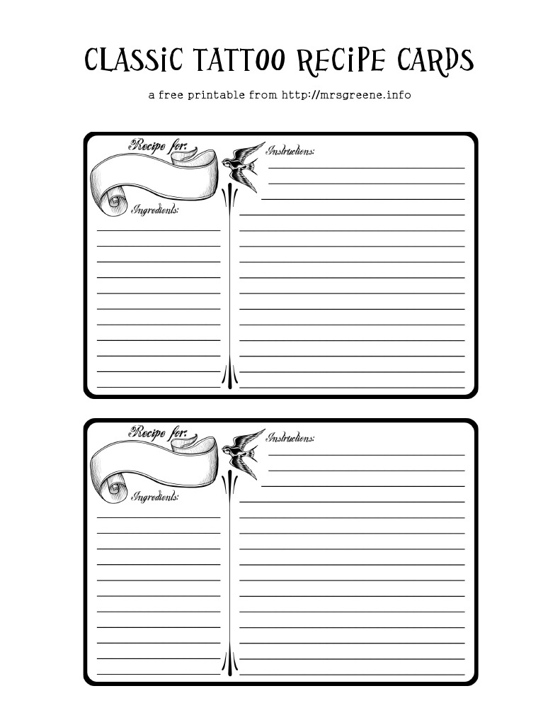 Free Classic Tattoo Recipe Cards | PDF