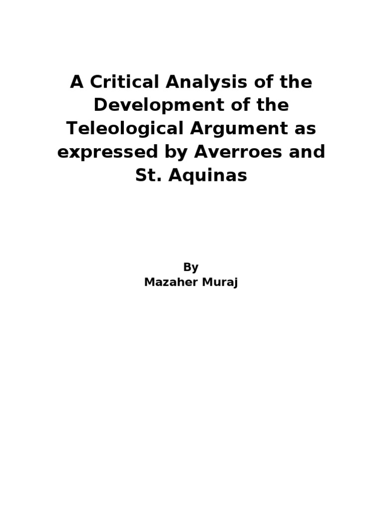 A Critical Analysis of The Development of The Teleological Argument As ...