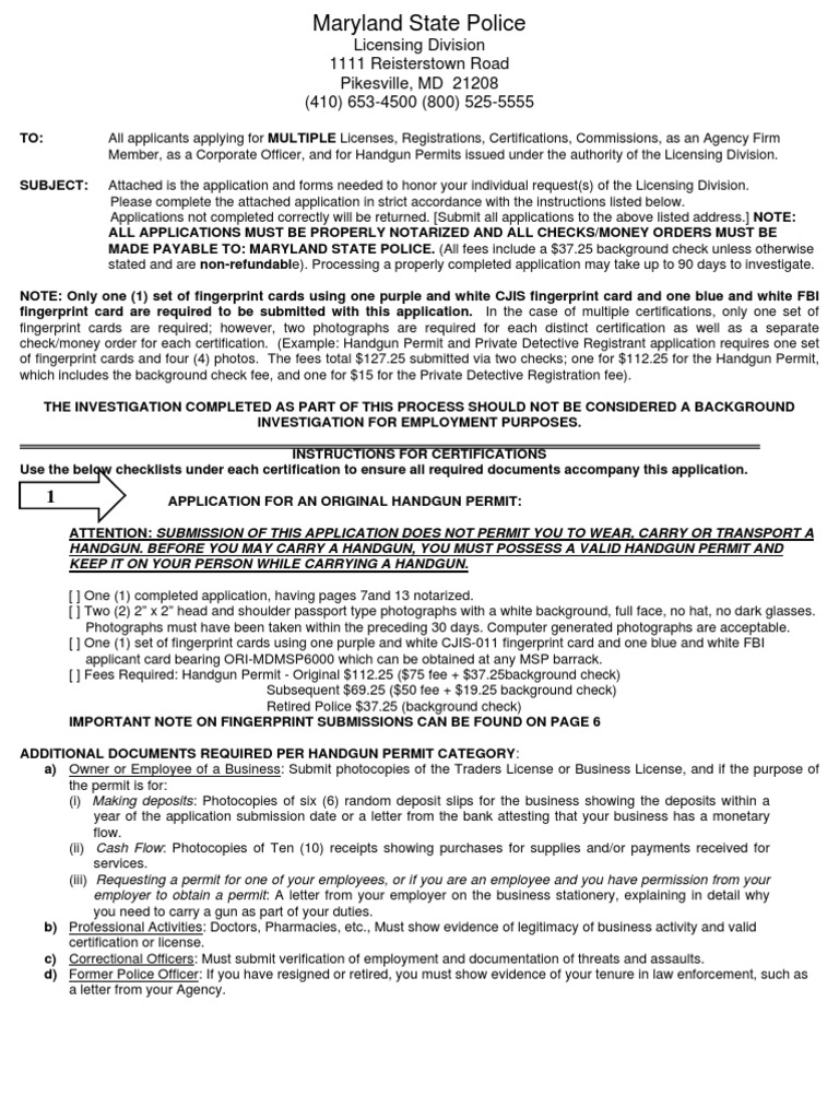 Application for concealed carry in Maryland | Security Guard ...