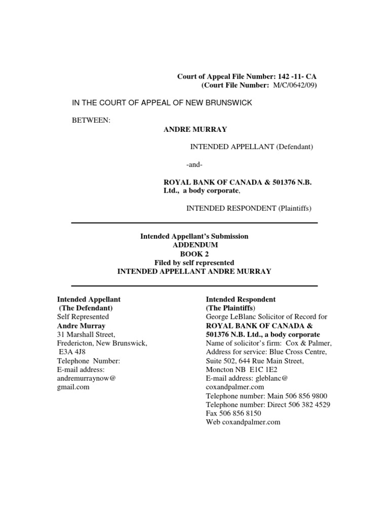 Intended Appellant's Submission Book 2. Leave to Appeal to the COURT OF ...