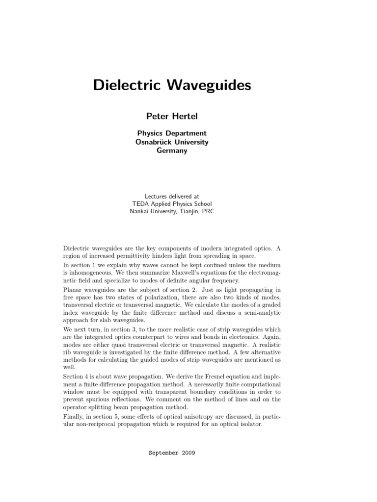 Dielectric Waveguides Book | PDF | Waveguide | Waves