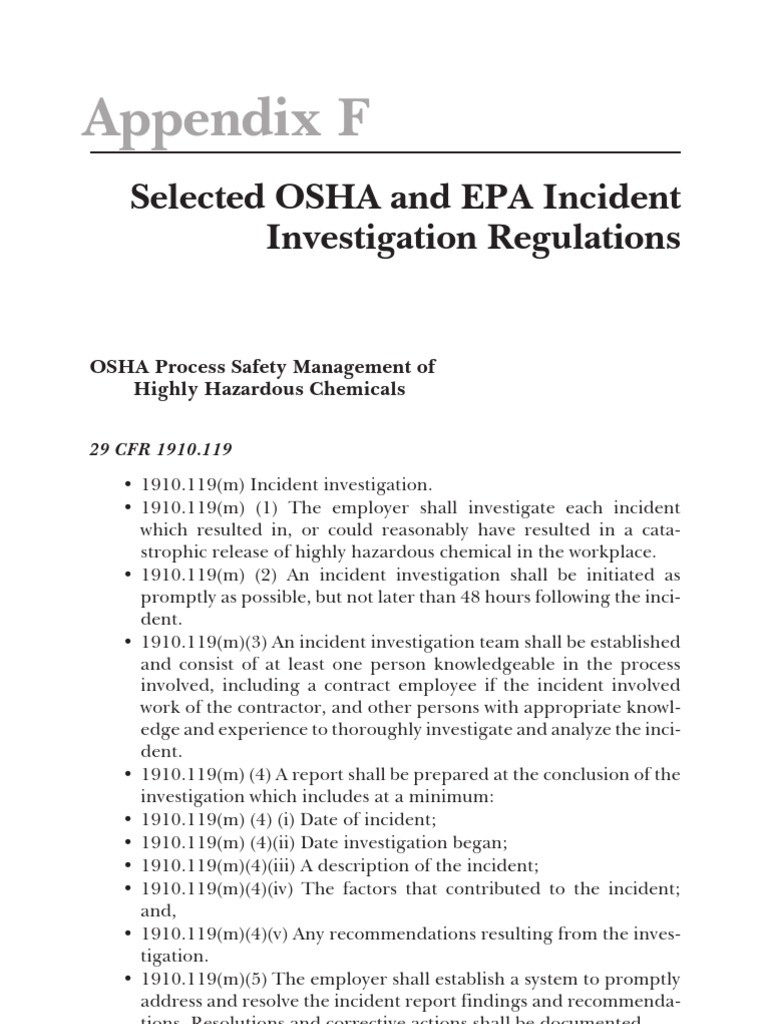Appendix F: Selected OSHA and EPA Incident Investigation Regulations ...