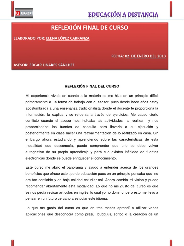 Reflexión Final Del Curso | PDF | Tecnología de información y ...