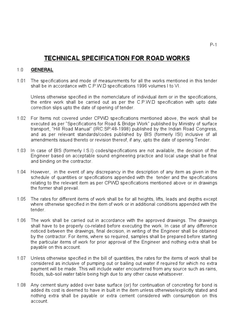 Technical Specification For Road Works | PDF | Specification (Technical ...