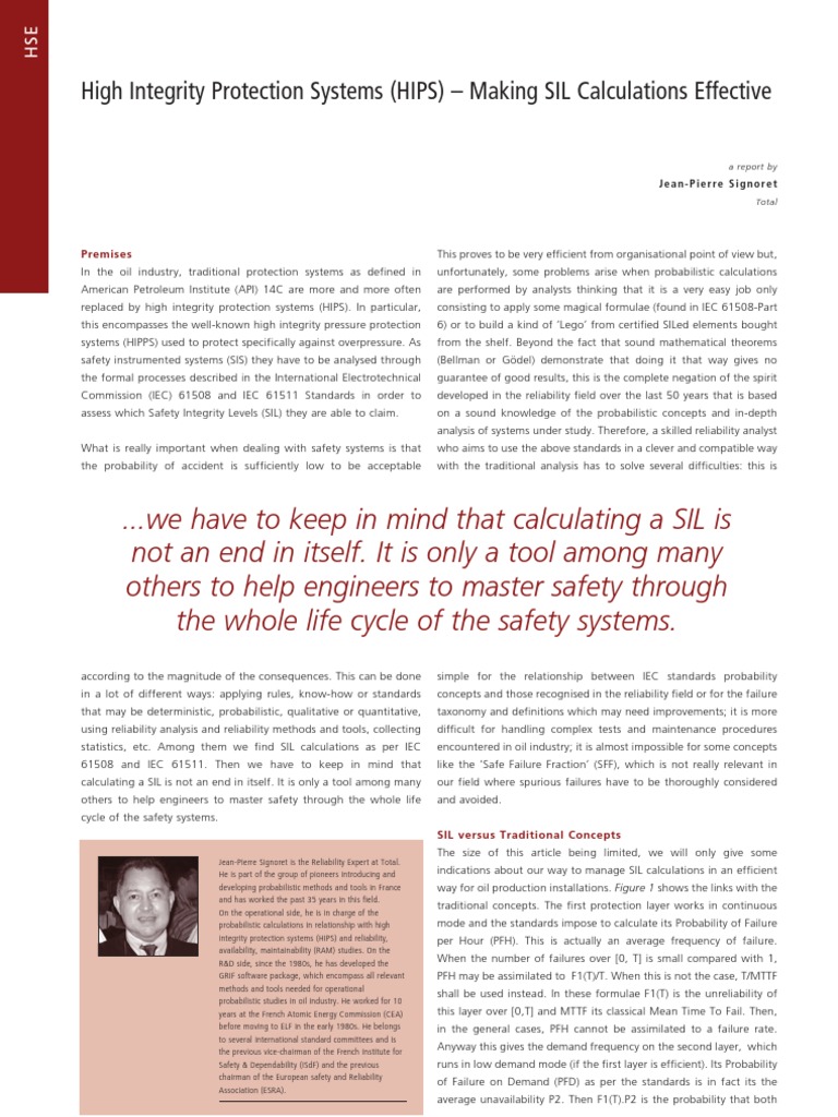 High Integrity Protection Systems (HIPS) - Making SIL Calculations Effective | PDF | Reliability ...
