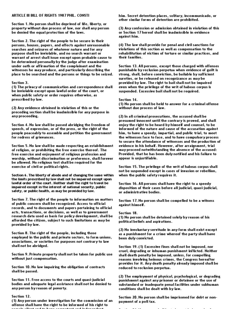 Article III Bill of Rights 1987 Phil | Search And Seizure | Common Law | Free 30-day Trial | Scribd