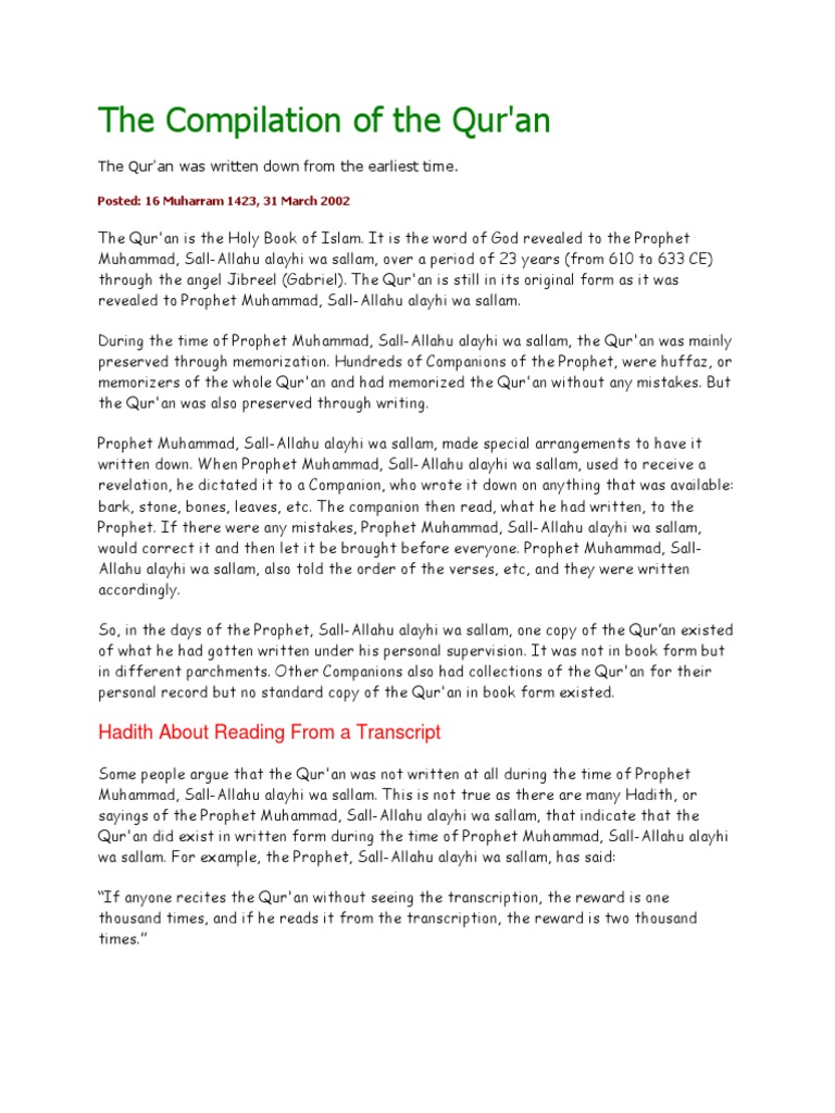 The Compilation of The Qur'An | PDF | Quran | Islam