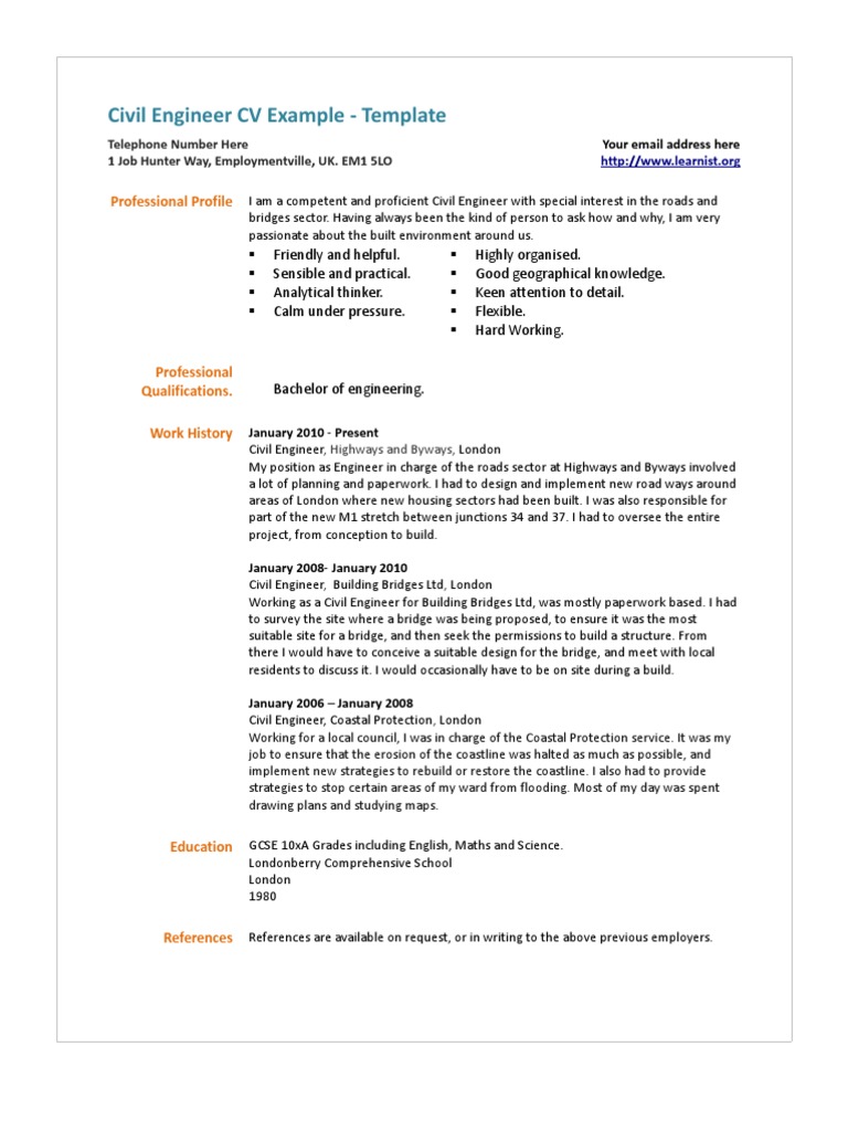 Civil Engineer CV Example | PDF | Engineer | Civil Engineering