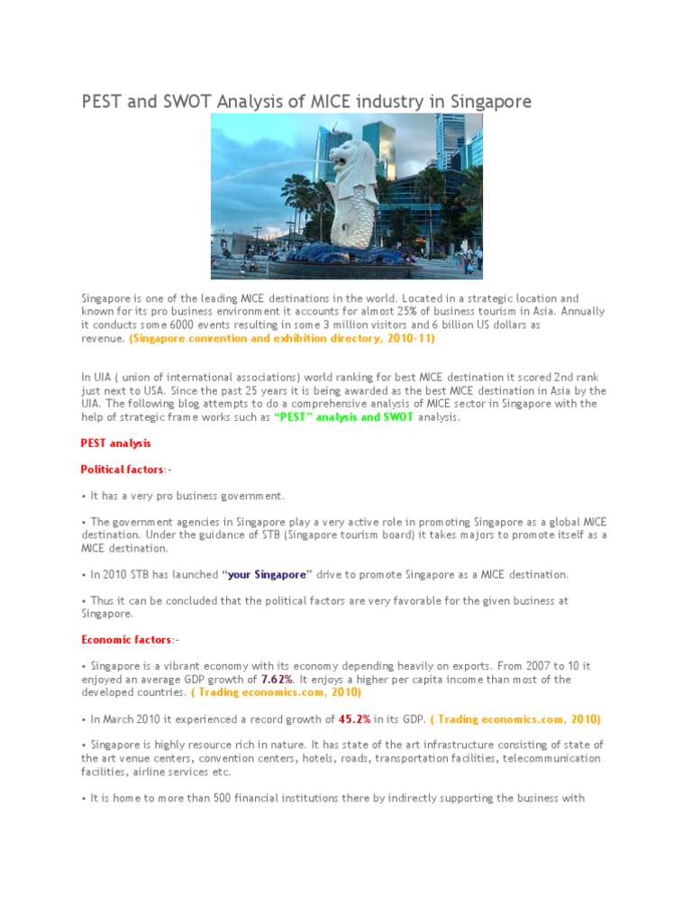 PEST and SWOT Analysis of MICE Industry in Singapore | PDF | Singapore ...