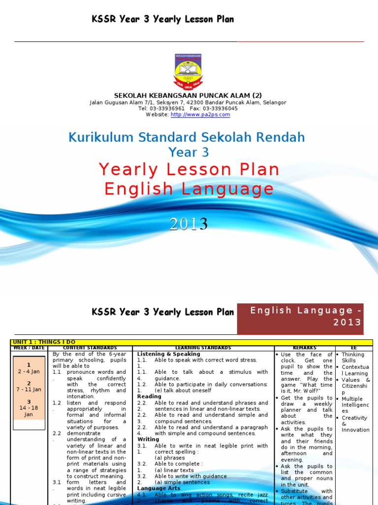 KSSR Year 3 - Yearly Lesson Plan | PDF | Question | English Language