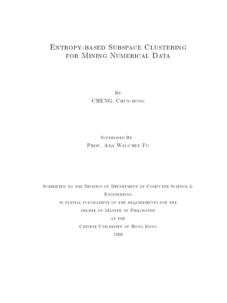 Entropy Based Subspace Clustering Pdf Cluster Analysis Data Mining 