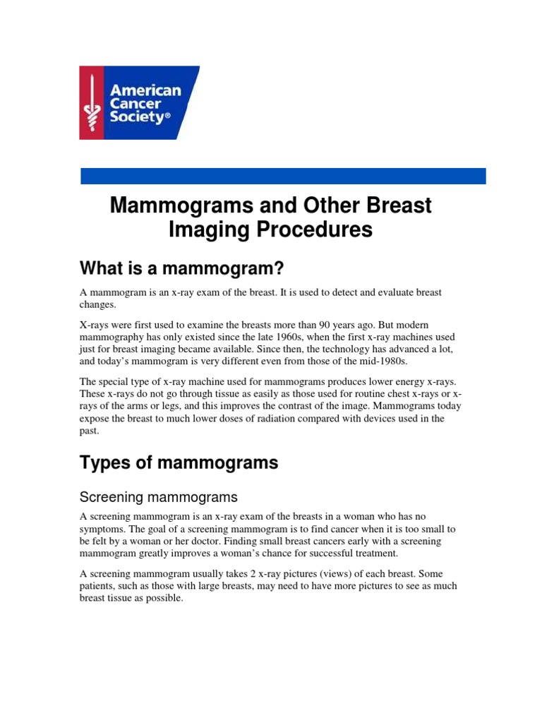 Mammograms and Other Breast Imaging Procedures | PDF | Mammography ...