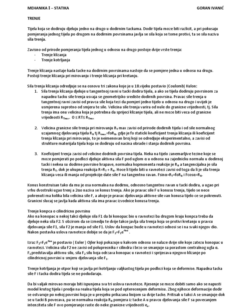 Mehanika I - Statika II Dio | PDF