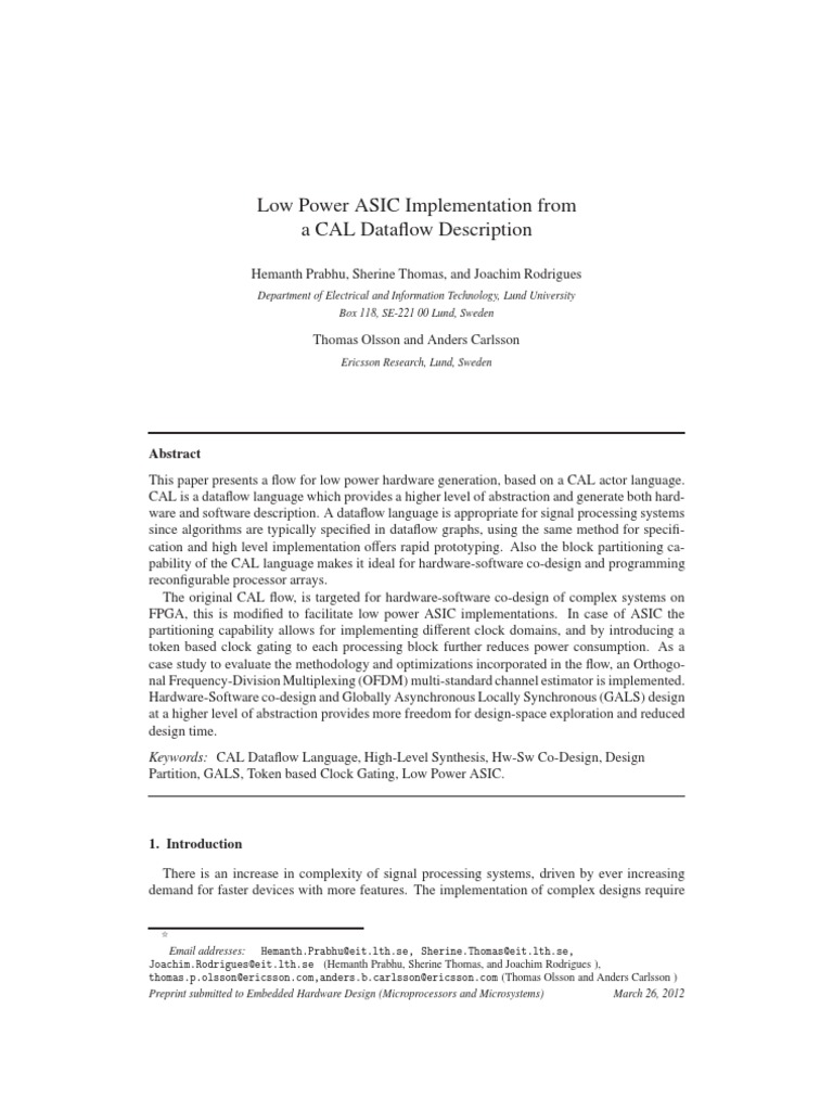 Low Power ASIC Implementation From A CAL Dataflow Description | Download Free PDF | Hardware ...