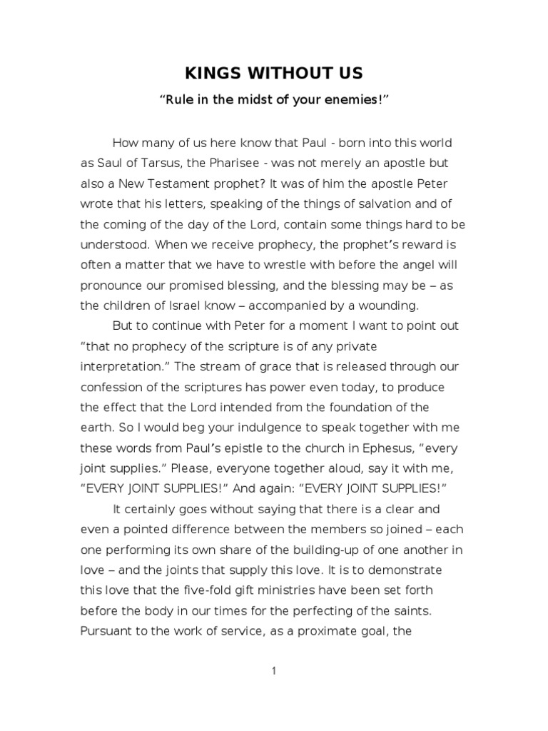 Kings Without Us: "Rule in The Midst of Your Enemies!" | PDF | Paul The ...
