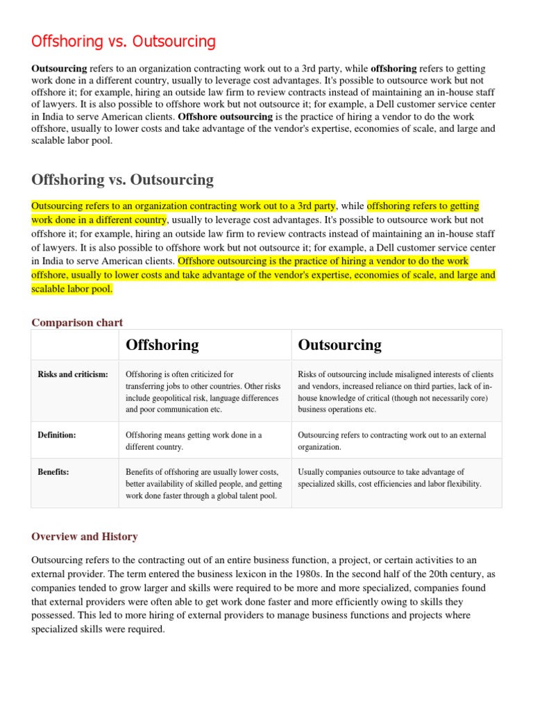 Outsourcing Pros and Cons | PDF | Offshoring | Outsourcing