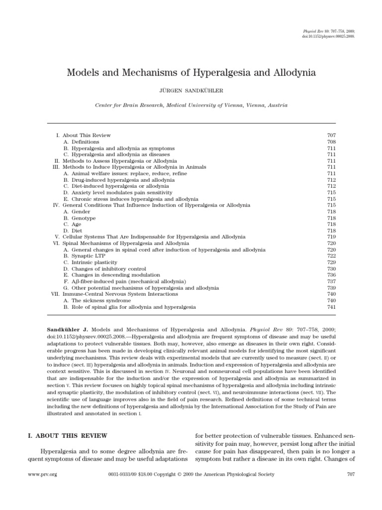 Models and Mechanisms of Hyperalgesia and Allodynia | PDF | Chemical ...